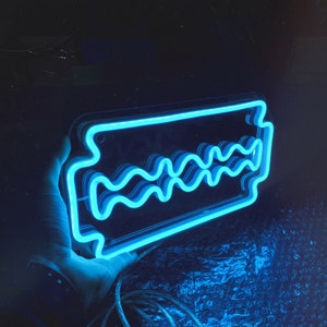 Razor LED Neon Sign | Barbershop Decor | Razor Blade Wall Art ...