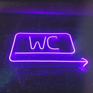 WC Restroom Neon Sign | Navigation Arrow Wall Decor for Business ...
