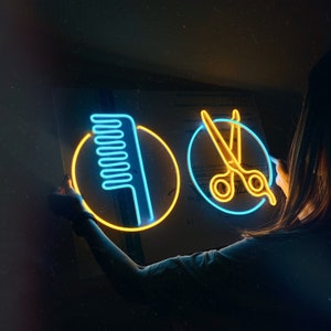 Comb and Scissors Led Neon Sign | Beauty Salon Decor | Hairdresser ...