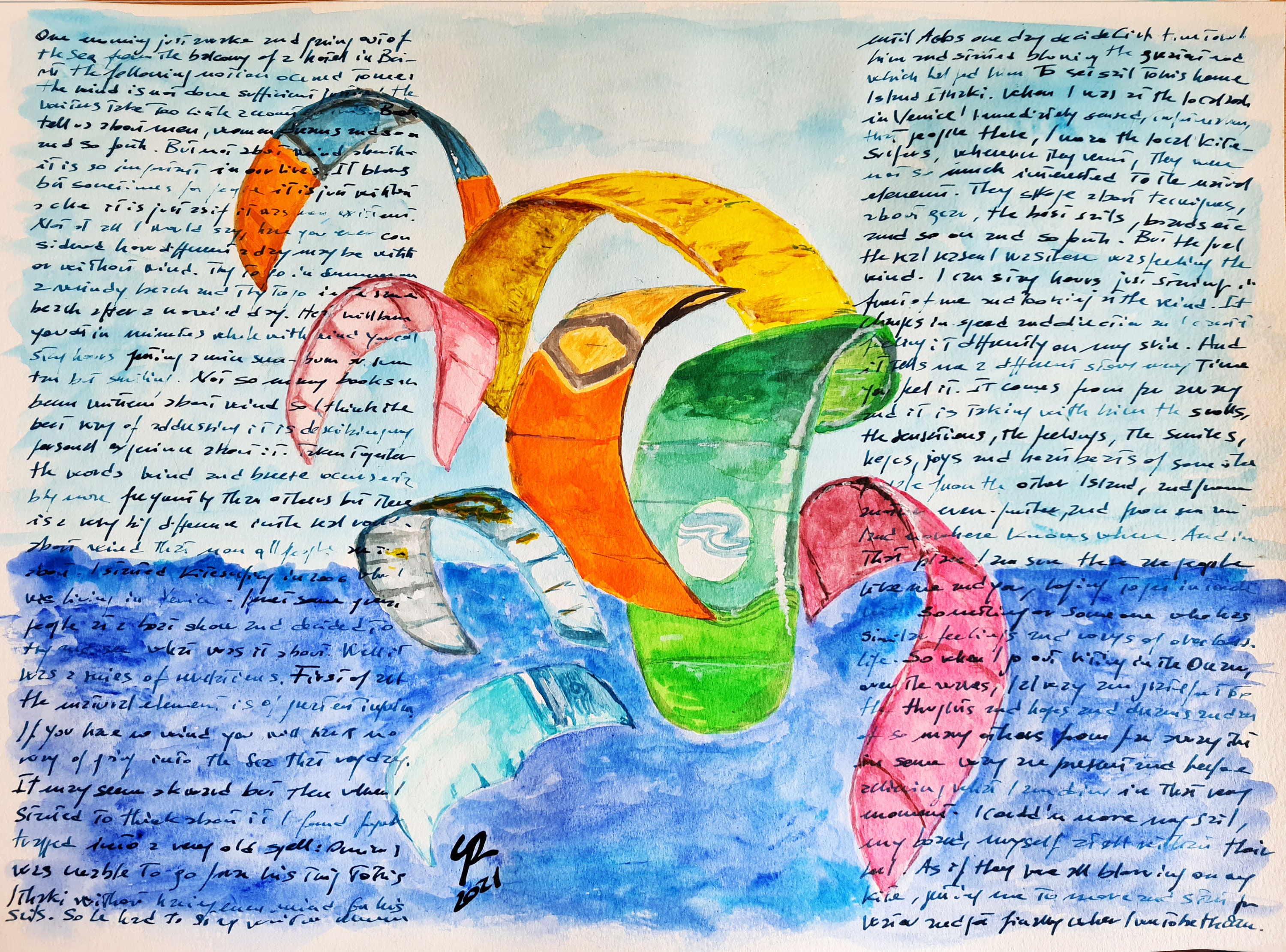 Kitesurf Original Painting Wall Art Coastal Decor Kiteboarding Art ...