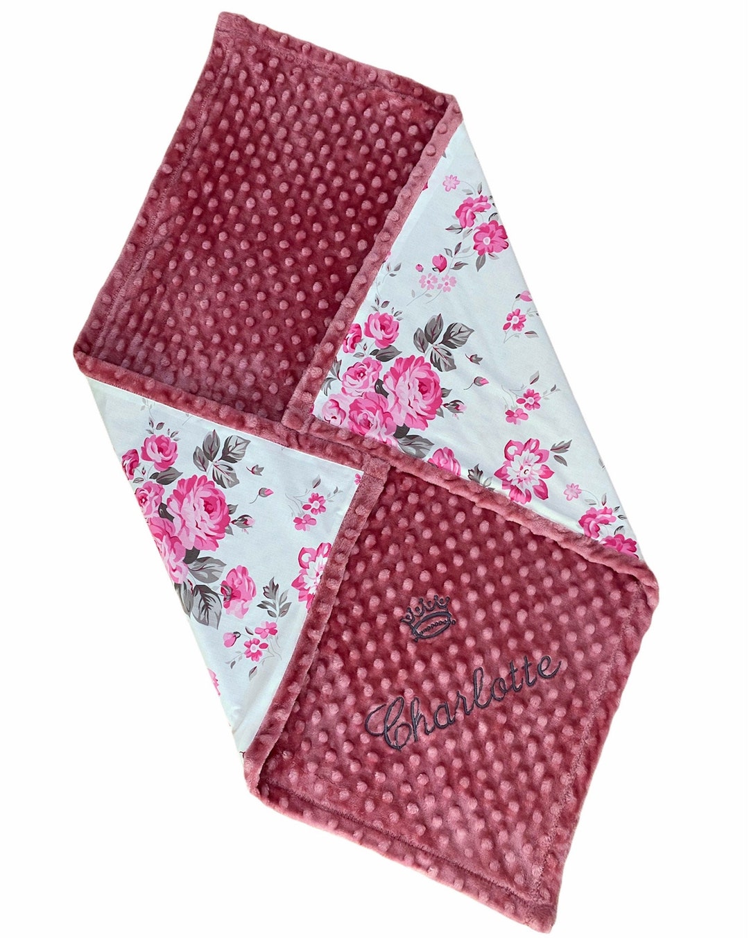 Personalized Baby Blanket, Pink Floral Blooms Blanket, Pink Rose Baby ...