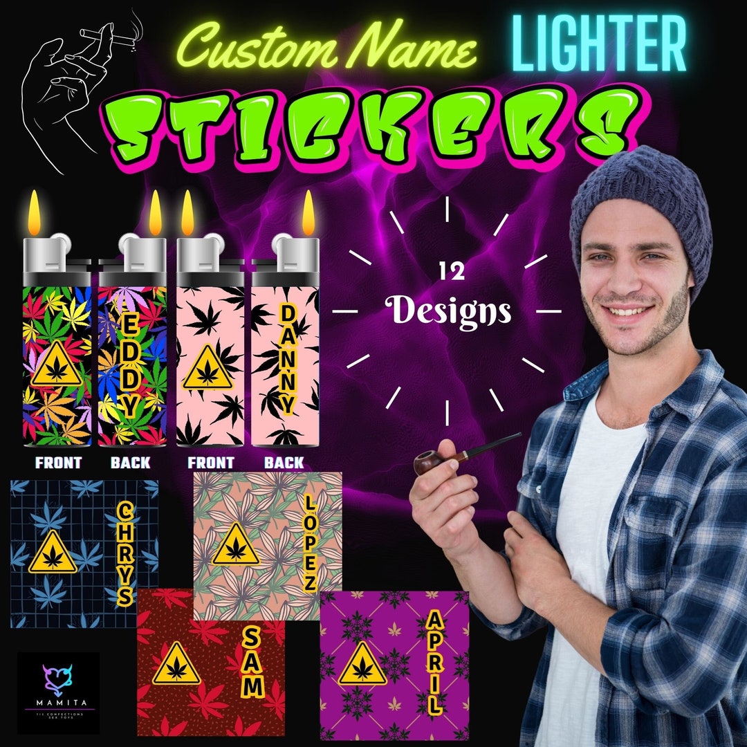 6 Pack Lighter Stickers Marihuana Style 12 Designs Whit Your Name - Etsy