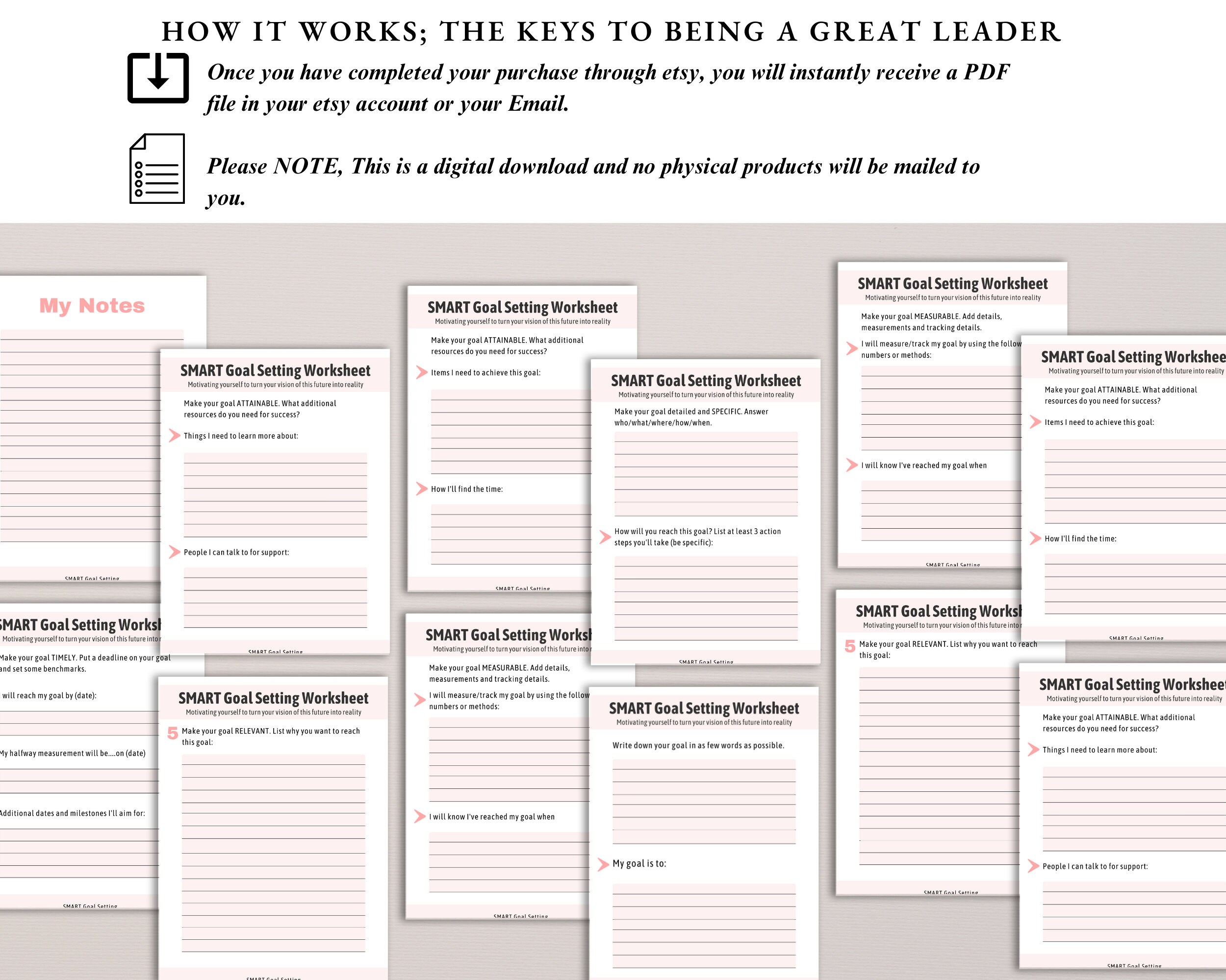 Digital SMART Goal Setting Worksheet, Productivity Planner Printable ...