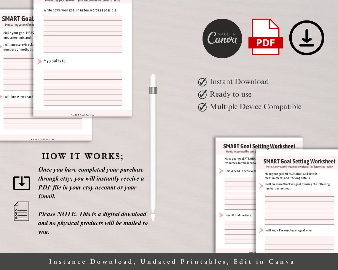 Digital SMART Goal Setting Worksheet, Productivity Planner Printable ...