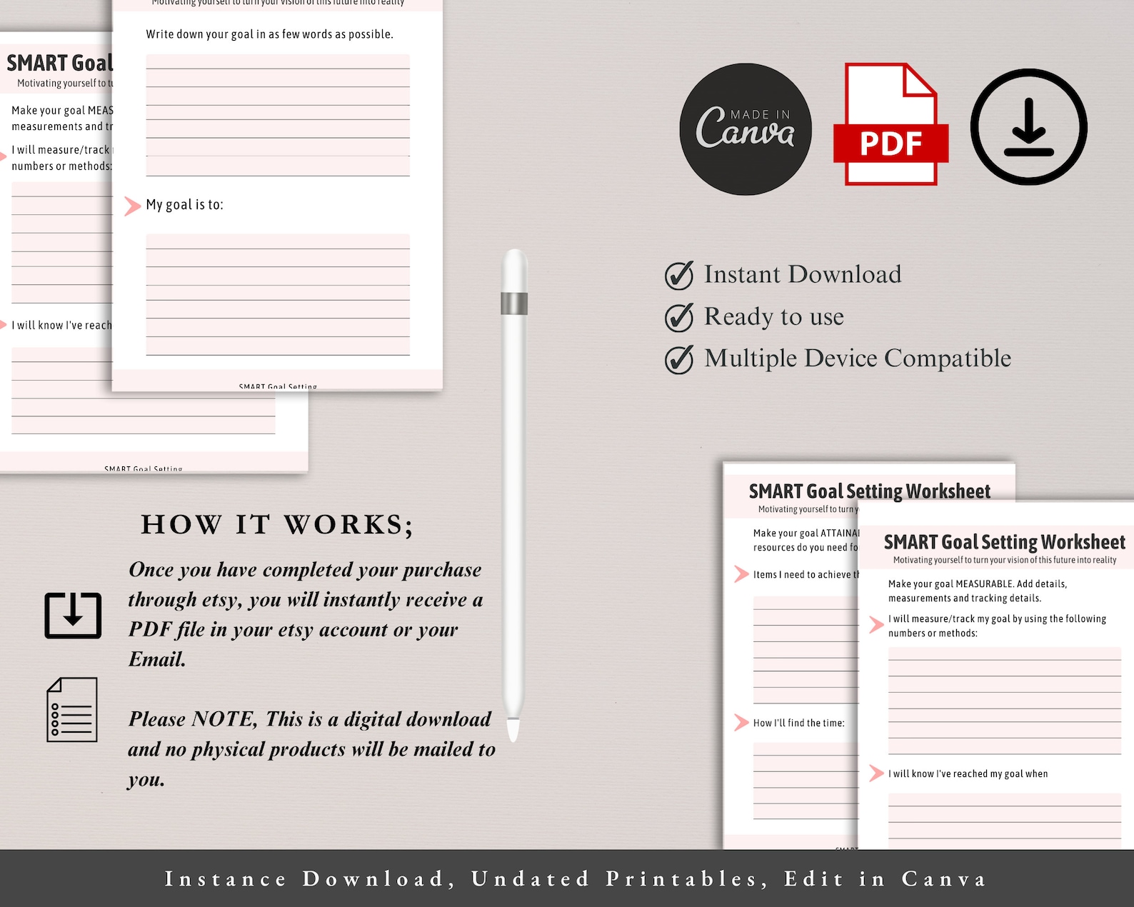 Digital SMART Goal Setting Worksheet, Productivity Planner Printable ...