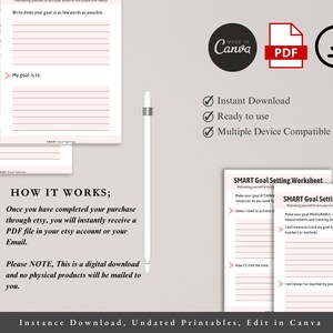 Digital SMART Goal Setting Worksheet, Productivity Planner Printable ...