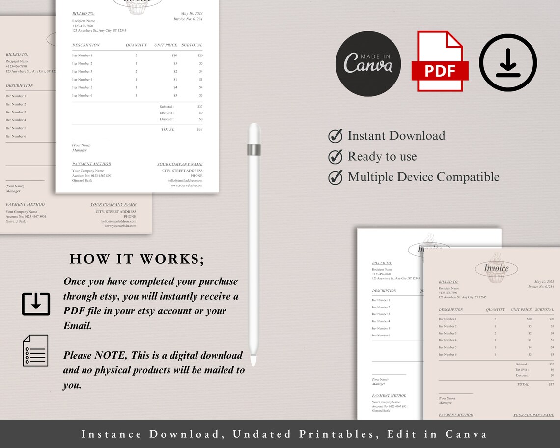 Canva Modern Invoice Templates Set, Professional Business Invoices ...