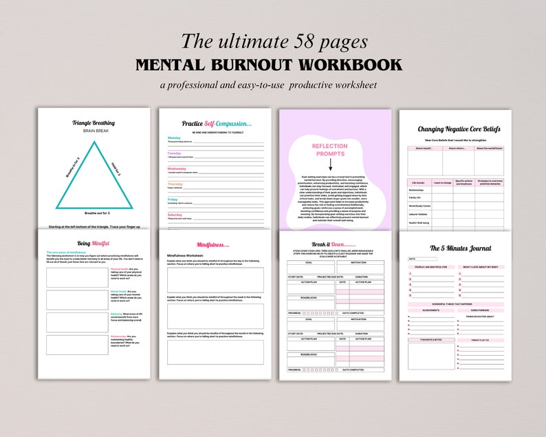 Mental Burnout Journal Planner, Self-care Scheduler, Stress Management ...
