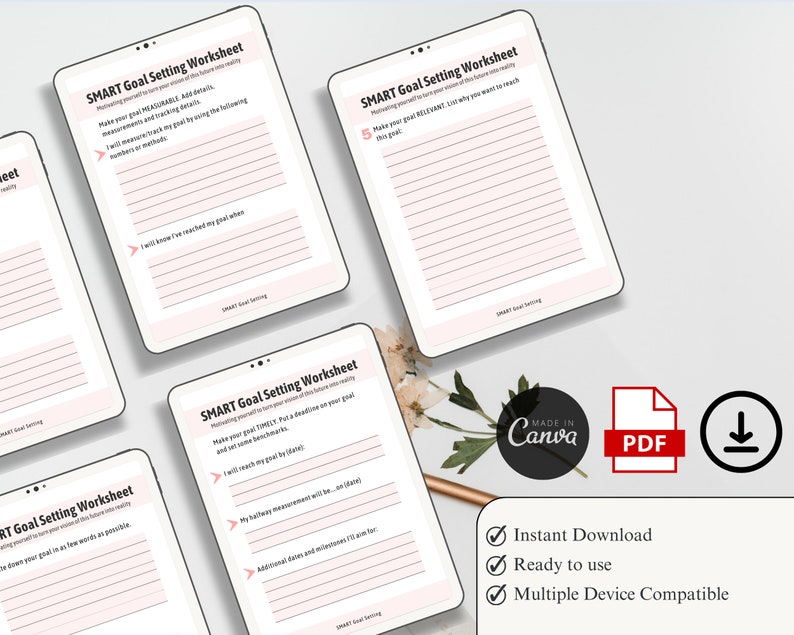 Digital SMART Goal Setting Worksheet, Productivity Planner Printable ...