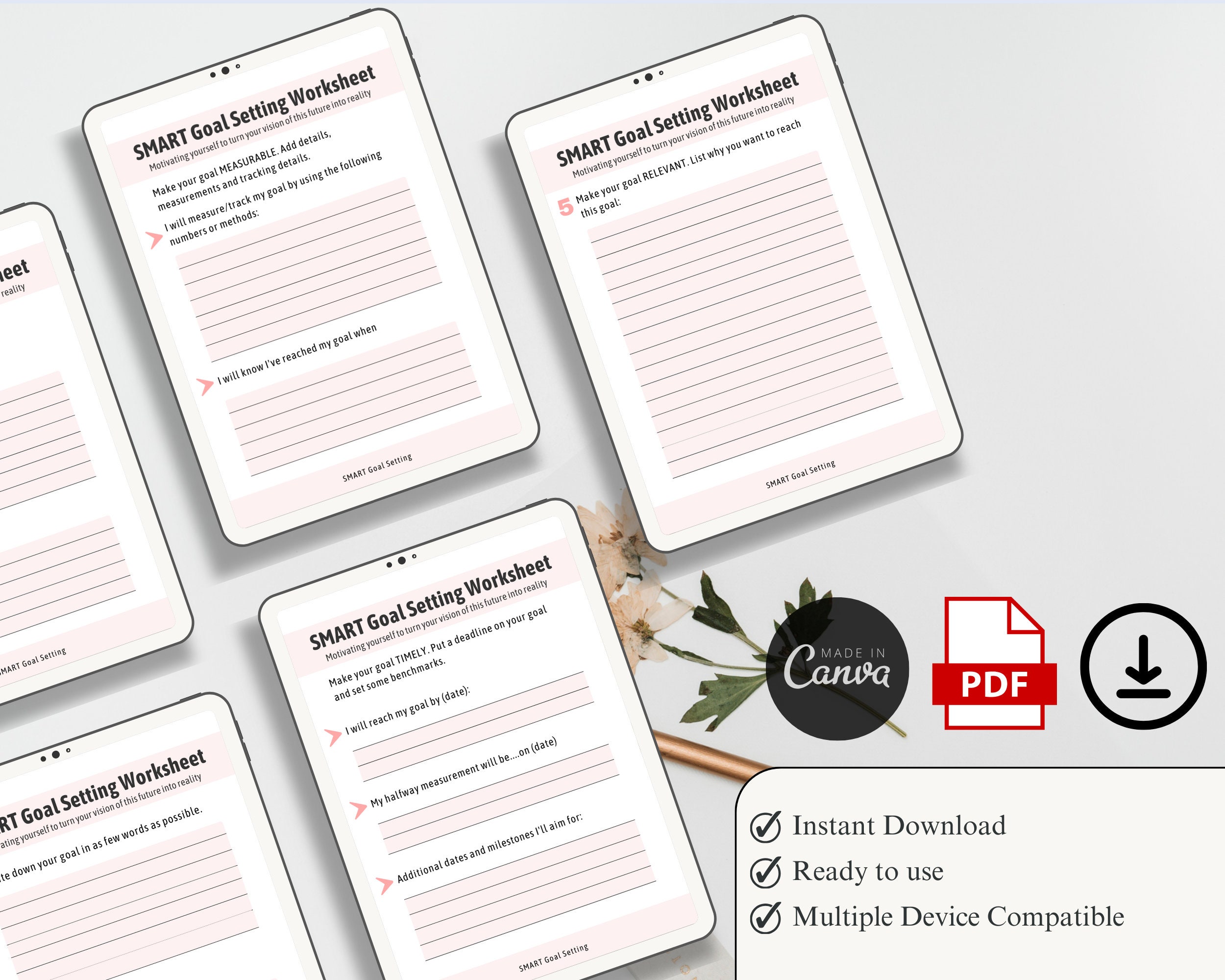 Digital SMART Goal Setting Worksheet, Productivity Planner Printable ...