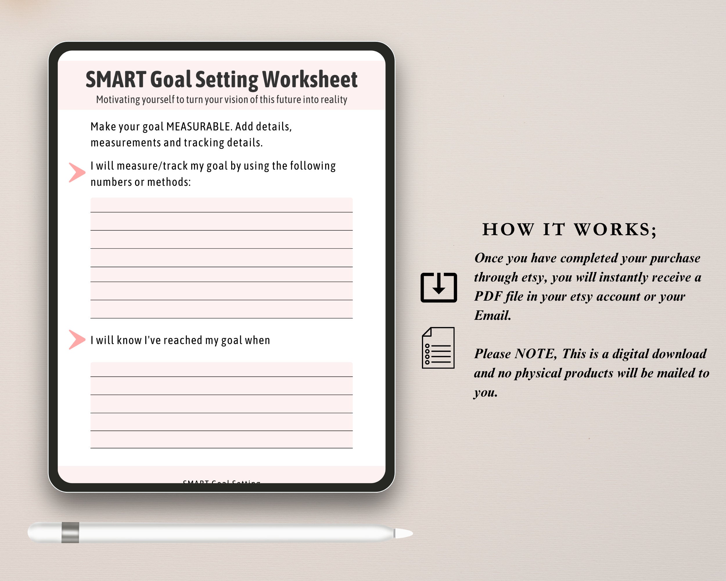 Digital SMART Goal Setting Worksheet, Productivity Planner Printable ...