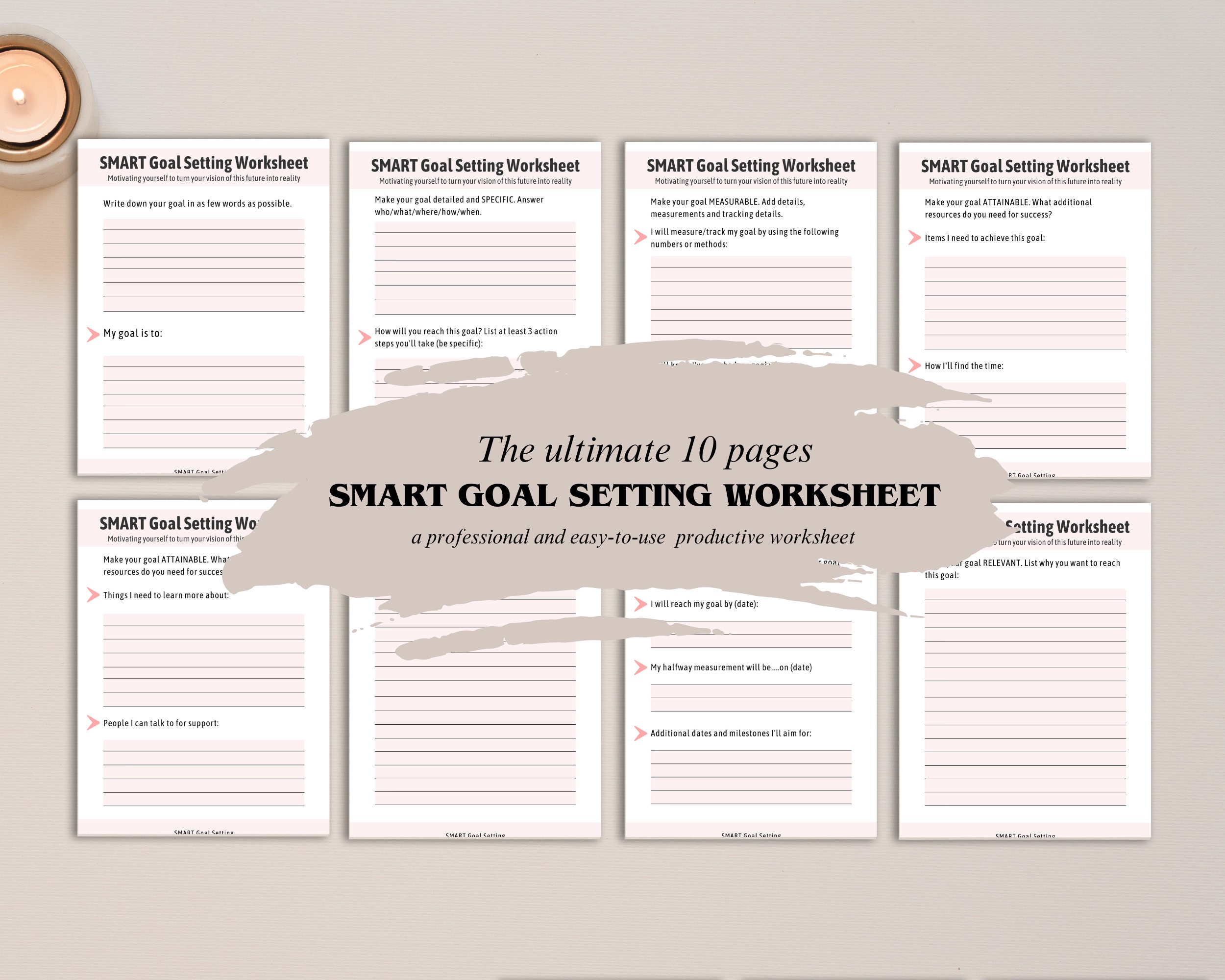 Digital SMART Goal Setting Worksheet, Productivity Planner Printable ...