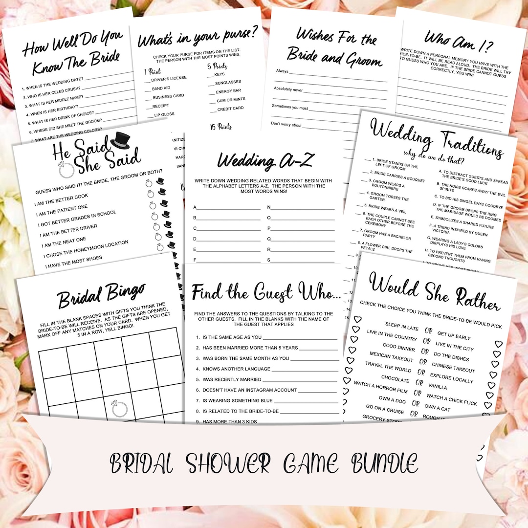 Bridal Shower Game Bundle: 10-in-1 Printable Games (PDF & JPG Download ...