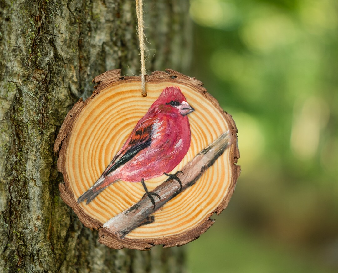 Handmade Purple Finch Wooden Ornament, Acrylic, Hanging, Bird ...