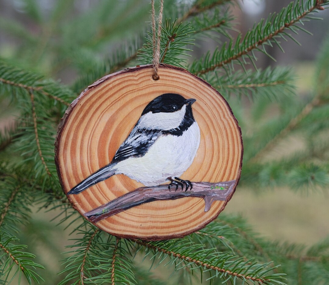 Chickadee Handpainted Wood Decor Ornament, Made in Michigan Birds ...