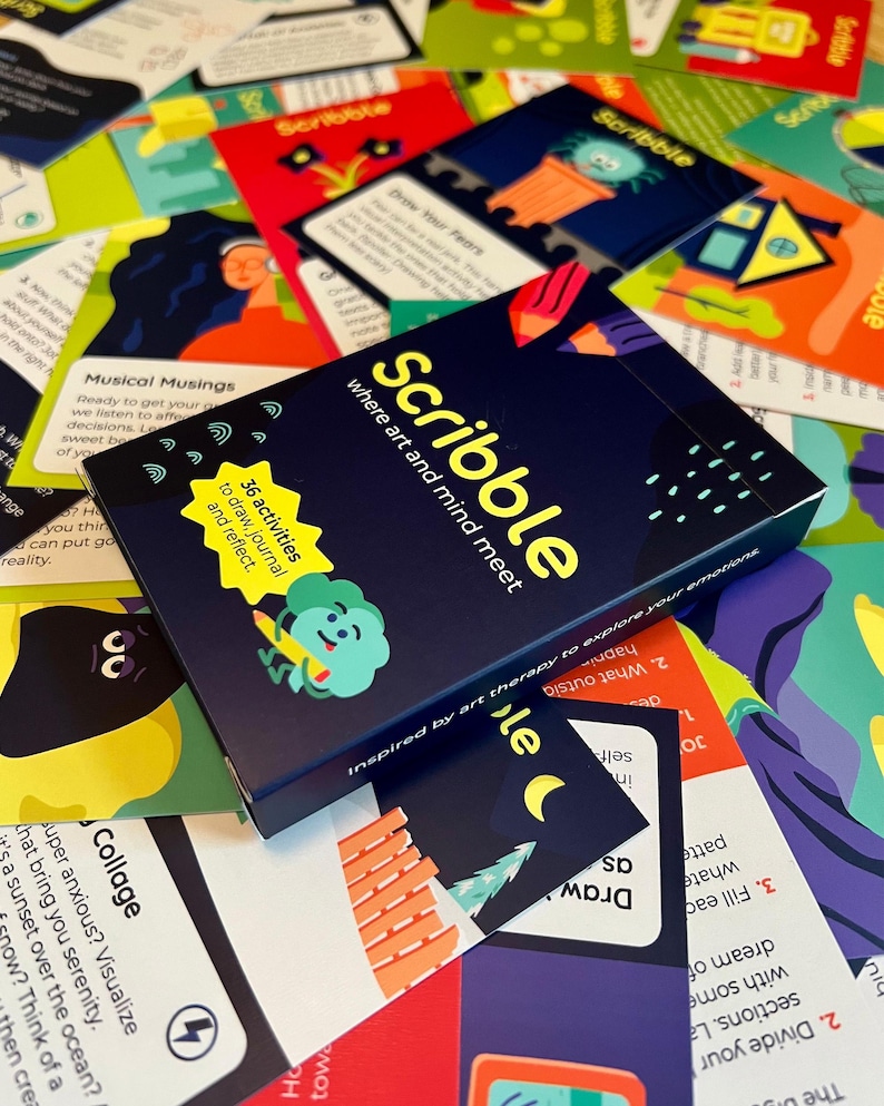 Art Therapy Prompt Card Deck - Deluxe Scribble Deck for Mental Health ...