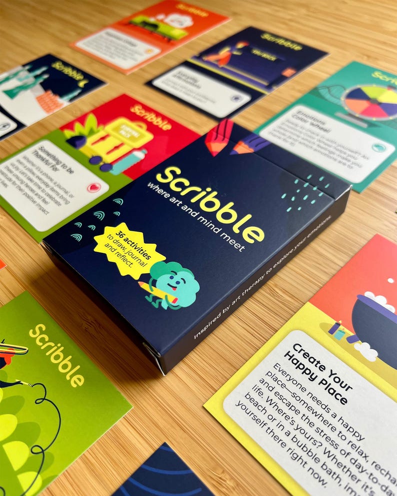 Art Therapy Prompt Card Deck - Deluxe Scribble Deck for Mental Health ...