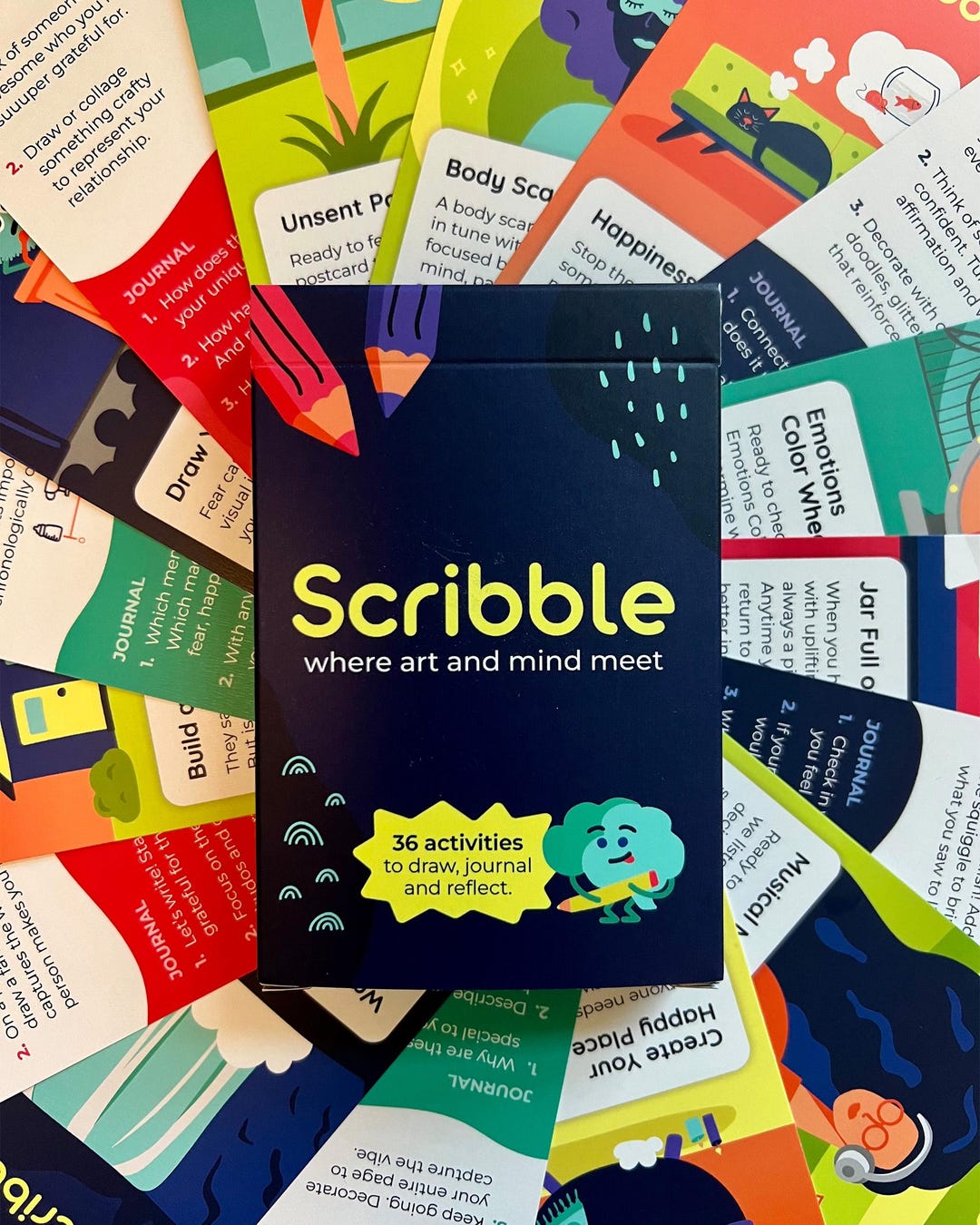 Art Therapy Prompt Card Deck - Deluxe Scribble Deck for Mental Health ...