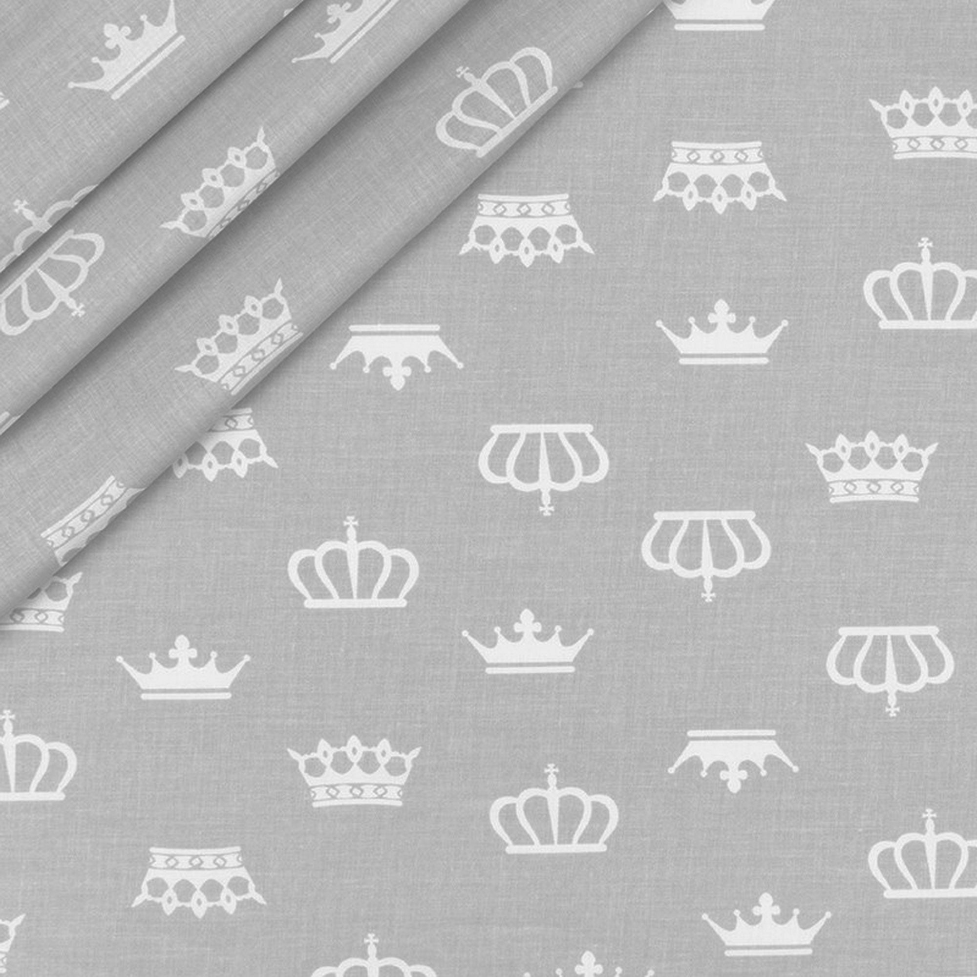 Cotton fabric white crowns on gray background fabric by the | Etsy
