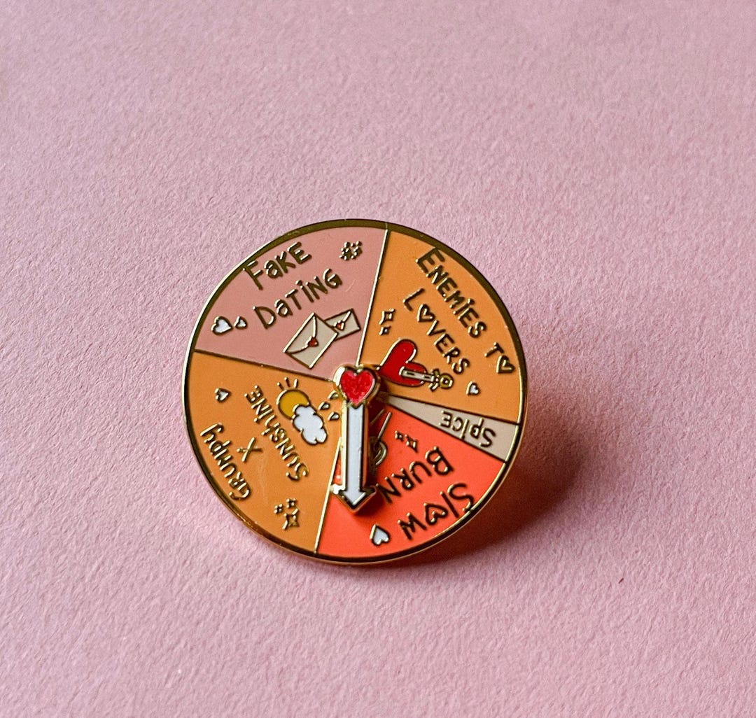 Book Tropes Spinner Wheel Pin Badge, Bookish Badge, Bookworm Badge ...