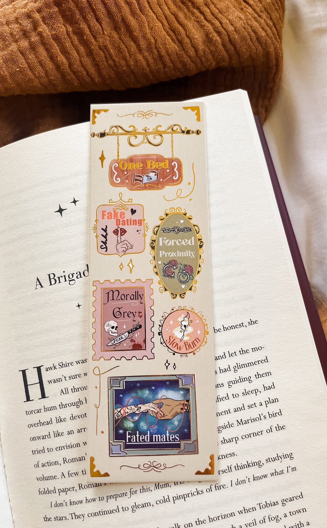 Book Tropes Gold Foil Bookmark, Tassel Bookmark, Cute Bookish Bookmark ...