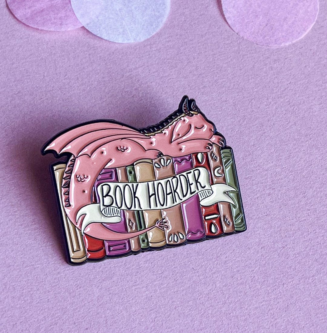 Book Hoarder Pin Badge, Bookish Badge, Bookworm Badge, Dragon Pin, Cute ...