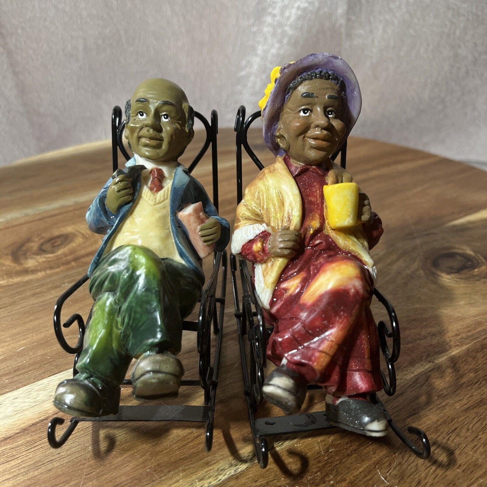 Folk Art Grandpa & Grandma Sitting in Metal Rocking Chair Metal Folk ...