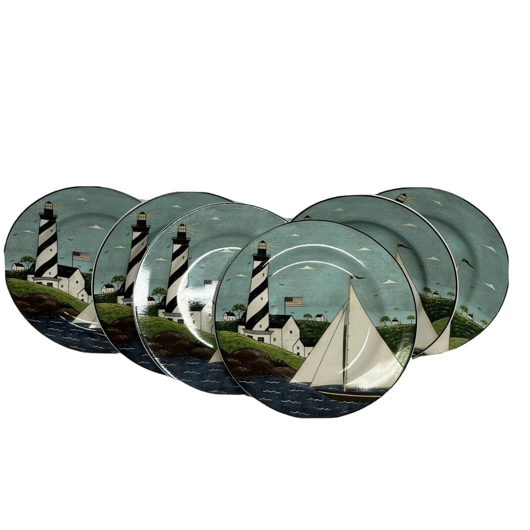 Warren Kimble 10 in Multi-color Salad Plates Vintage Ceramic Coastal ...