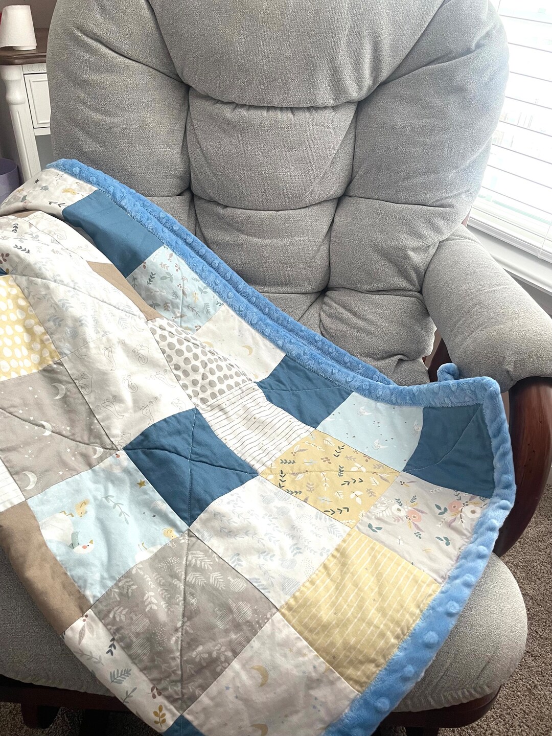 Gender Neutral Unisex Little Duckling Blue & Yellow Baby Patchwork Crib ...