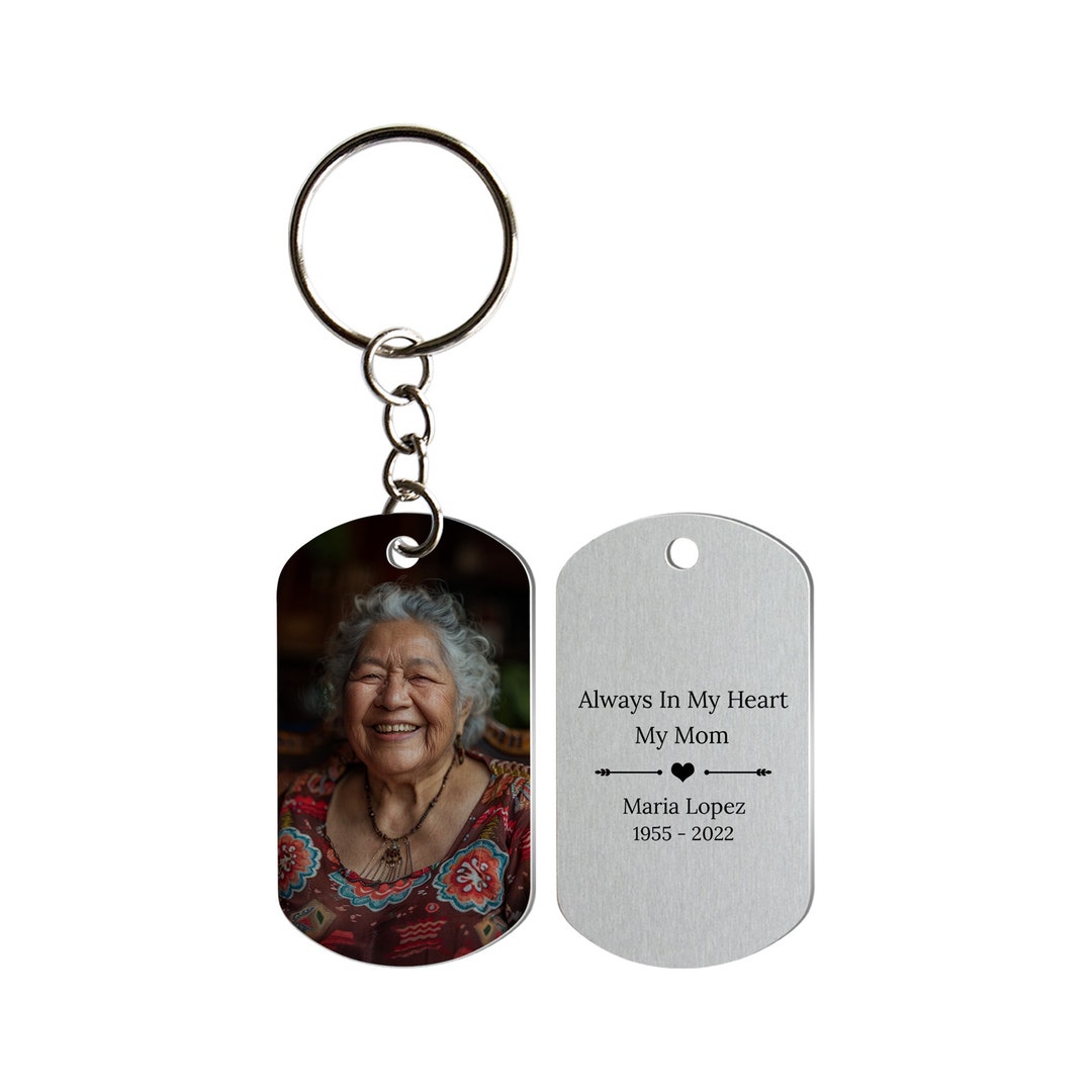 Engraved Memorial Photo Military Dog Tag Keychain, Stainless Steel ...