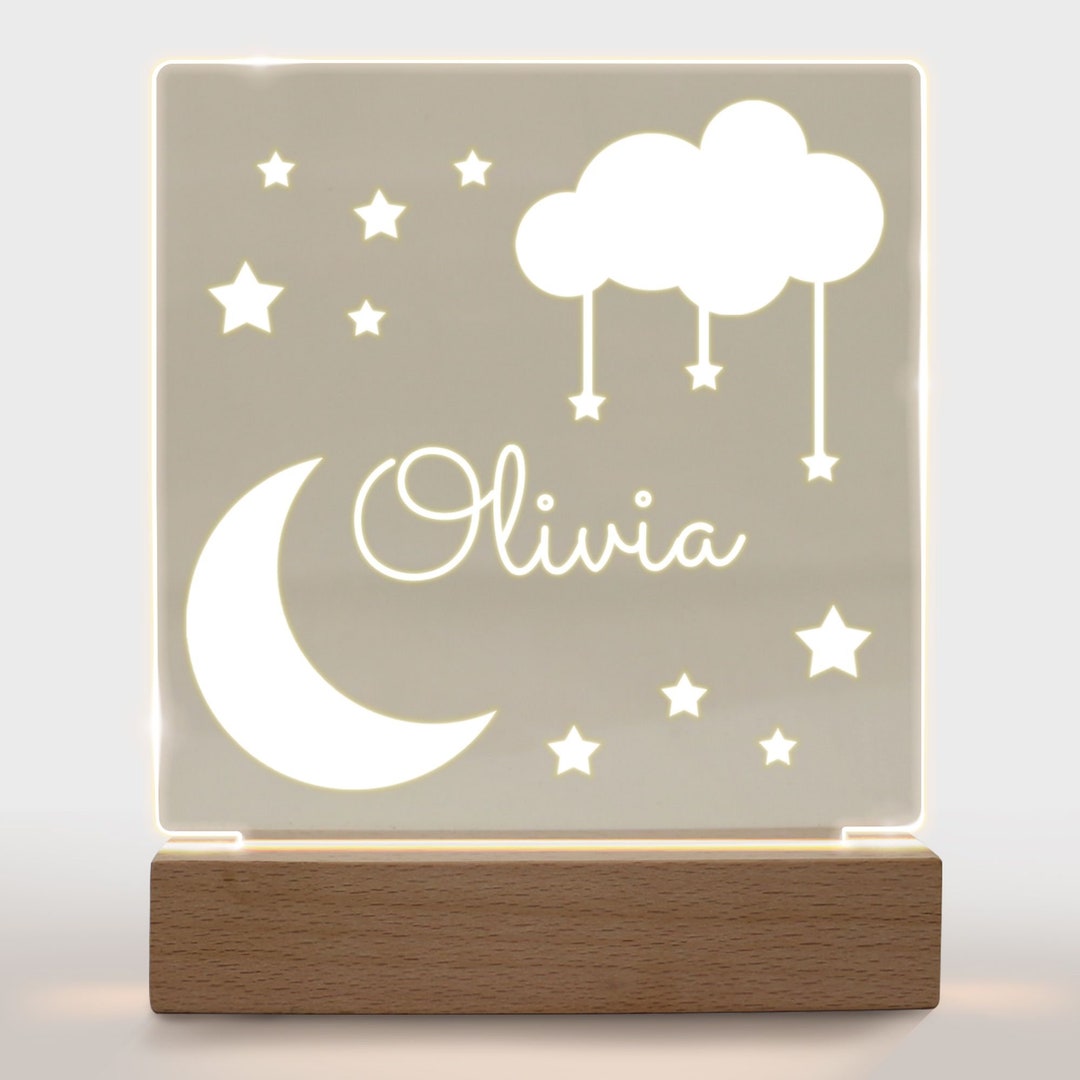Personalized Moon and Stars Night Light, LED Night Light, Custom Baby ...