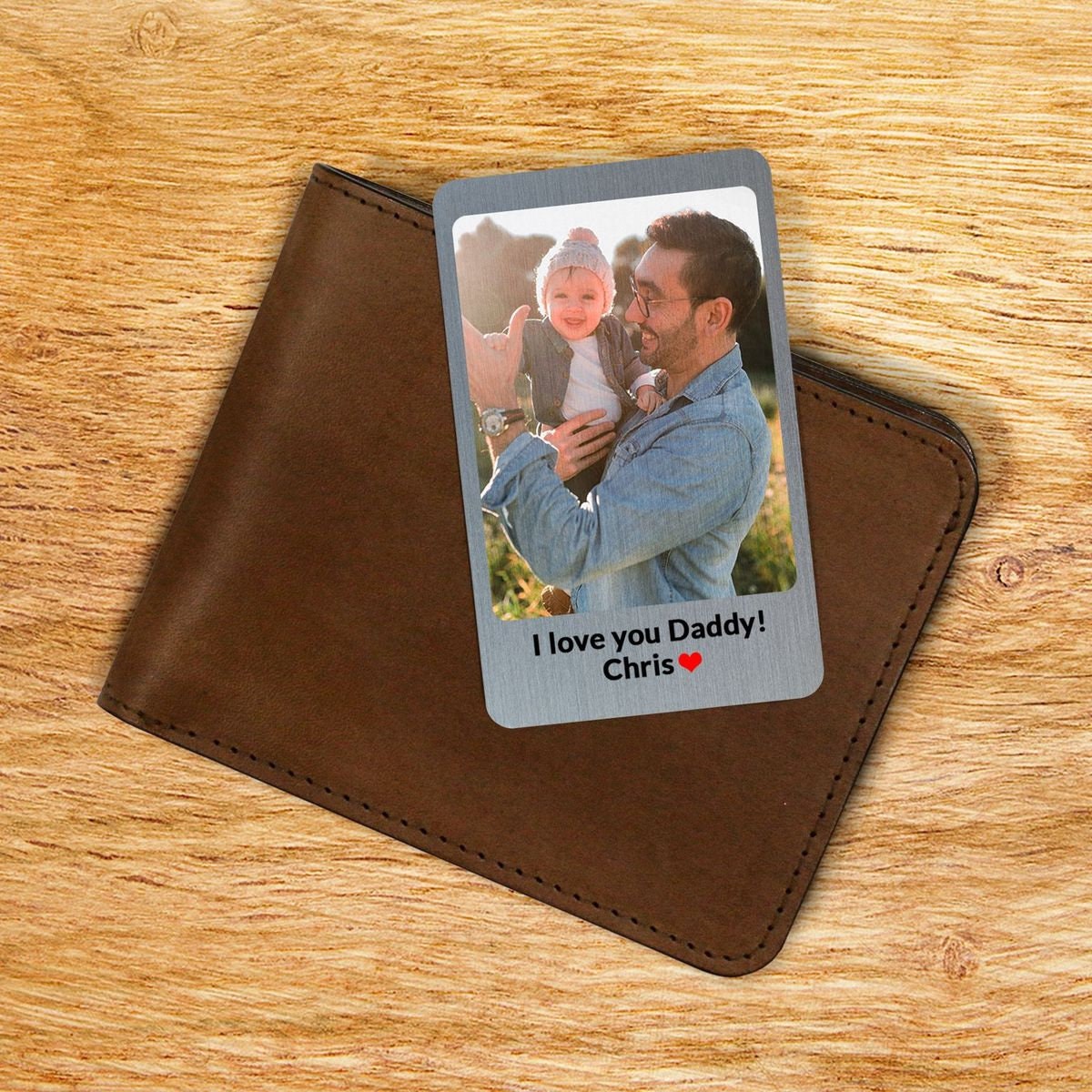 Engraved Metal Wallet Card Custom Photo and Message Personalized Gift ...