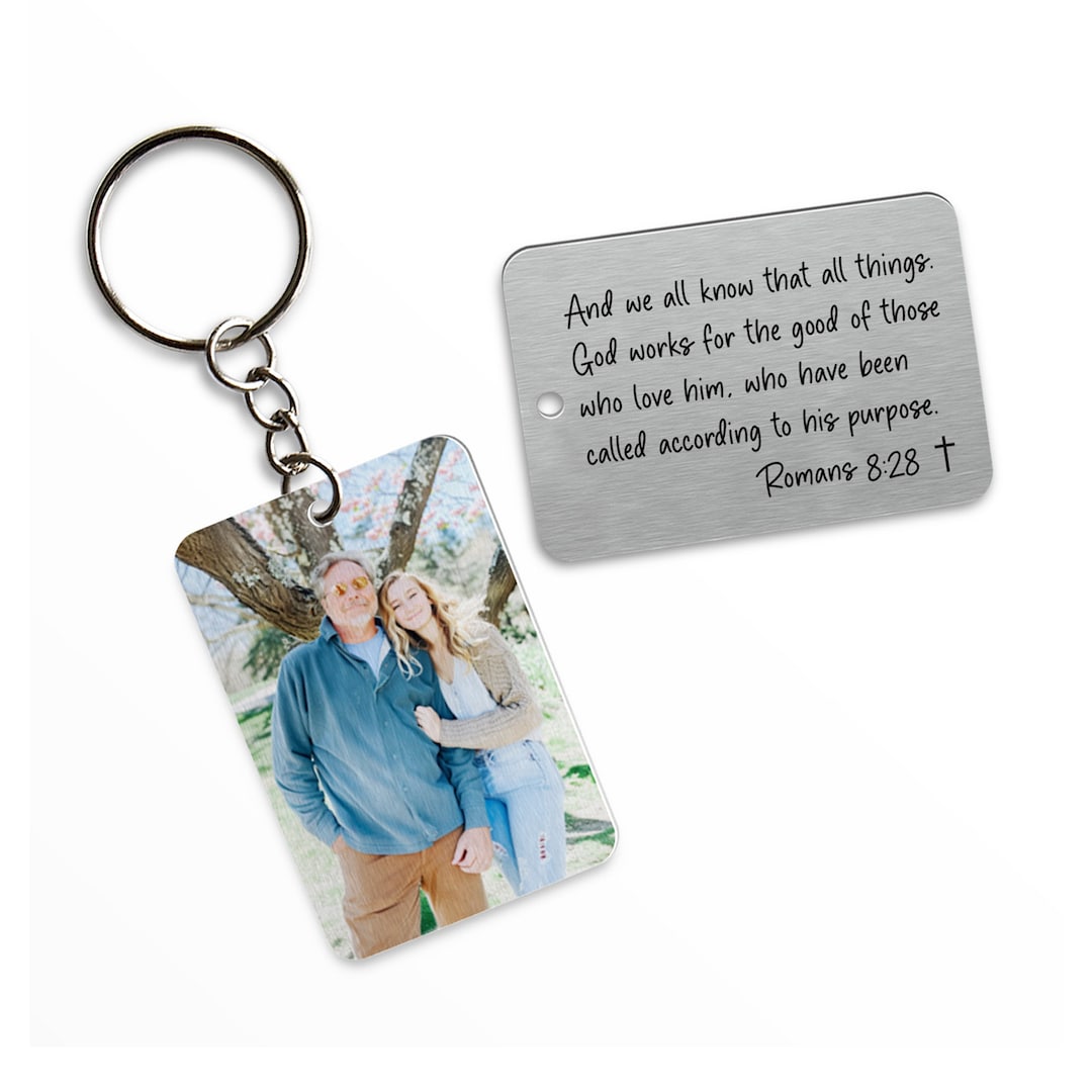 Dad Photo With Bible Verse Rectangle Keychain, Custom Photo Keychain ...