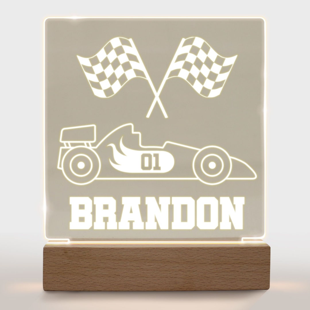 Personalized Racing Car Night Light for Baby Boy, Race Car Gift for ...