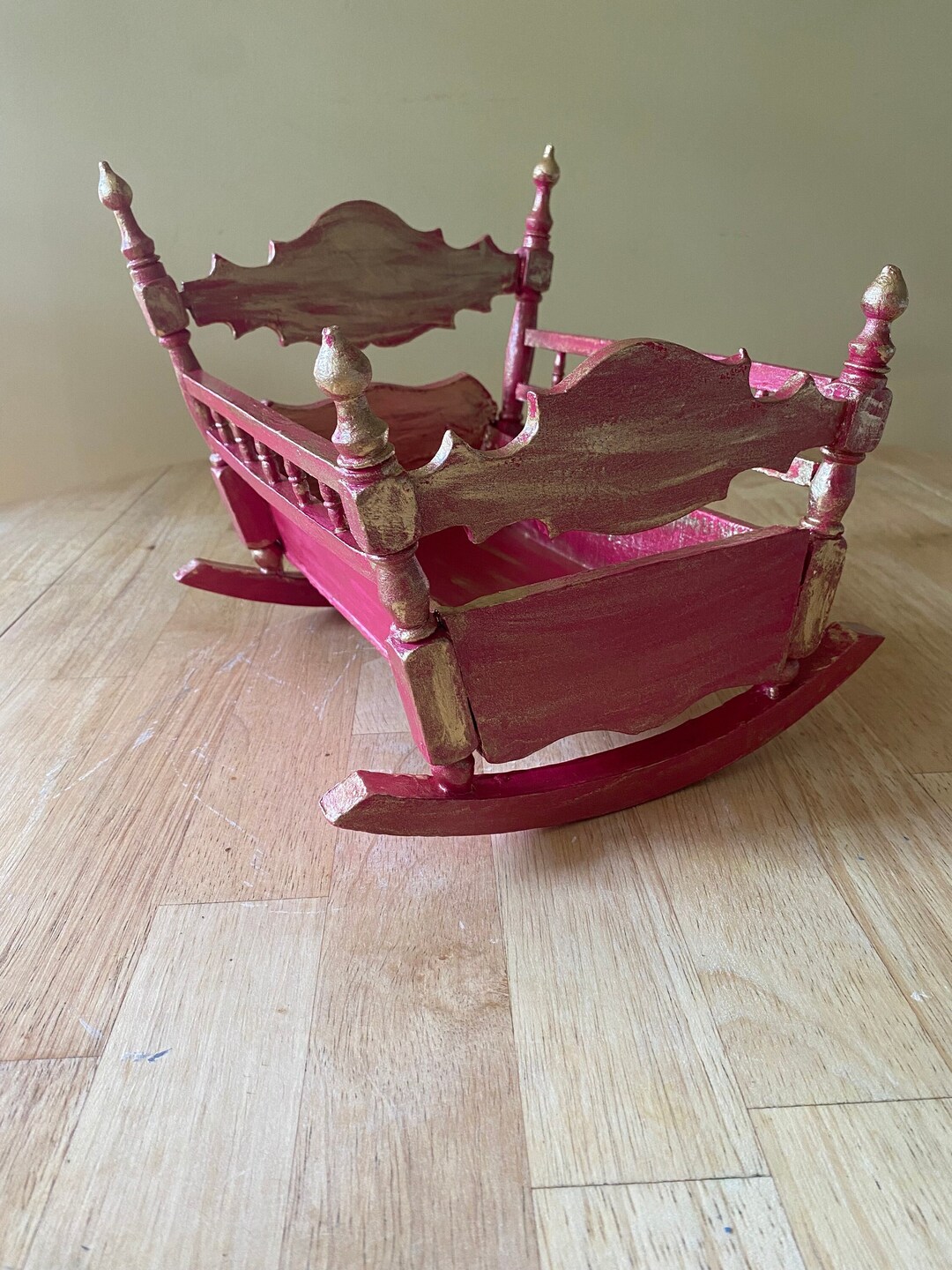 Vintage Delicate Doll Cradle Hand Painted in Fuscia Pink and Gold ...