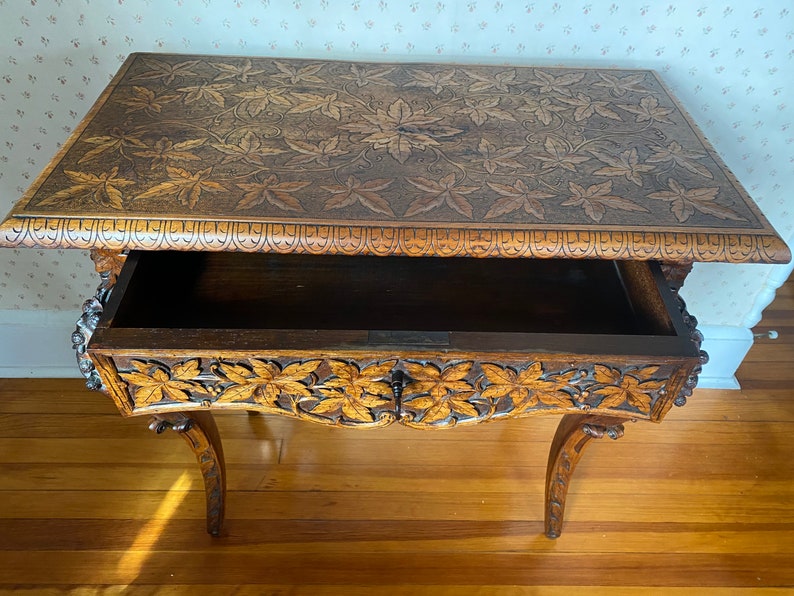 1900 - 1915, Flemish Pyrography Top, Buckeye Tree Leaves Theme Table - Etsy