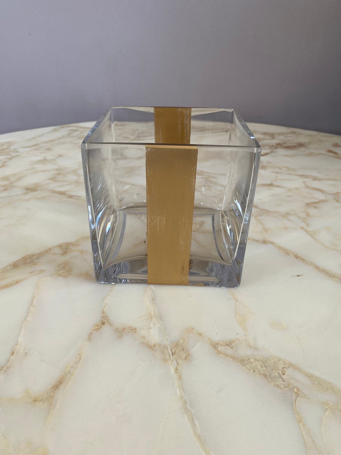 Square Glass Vase Painted in Gold Gilt Wax. Can Be Used as a - Etsy