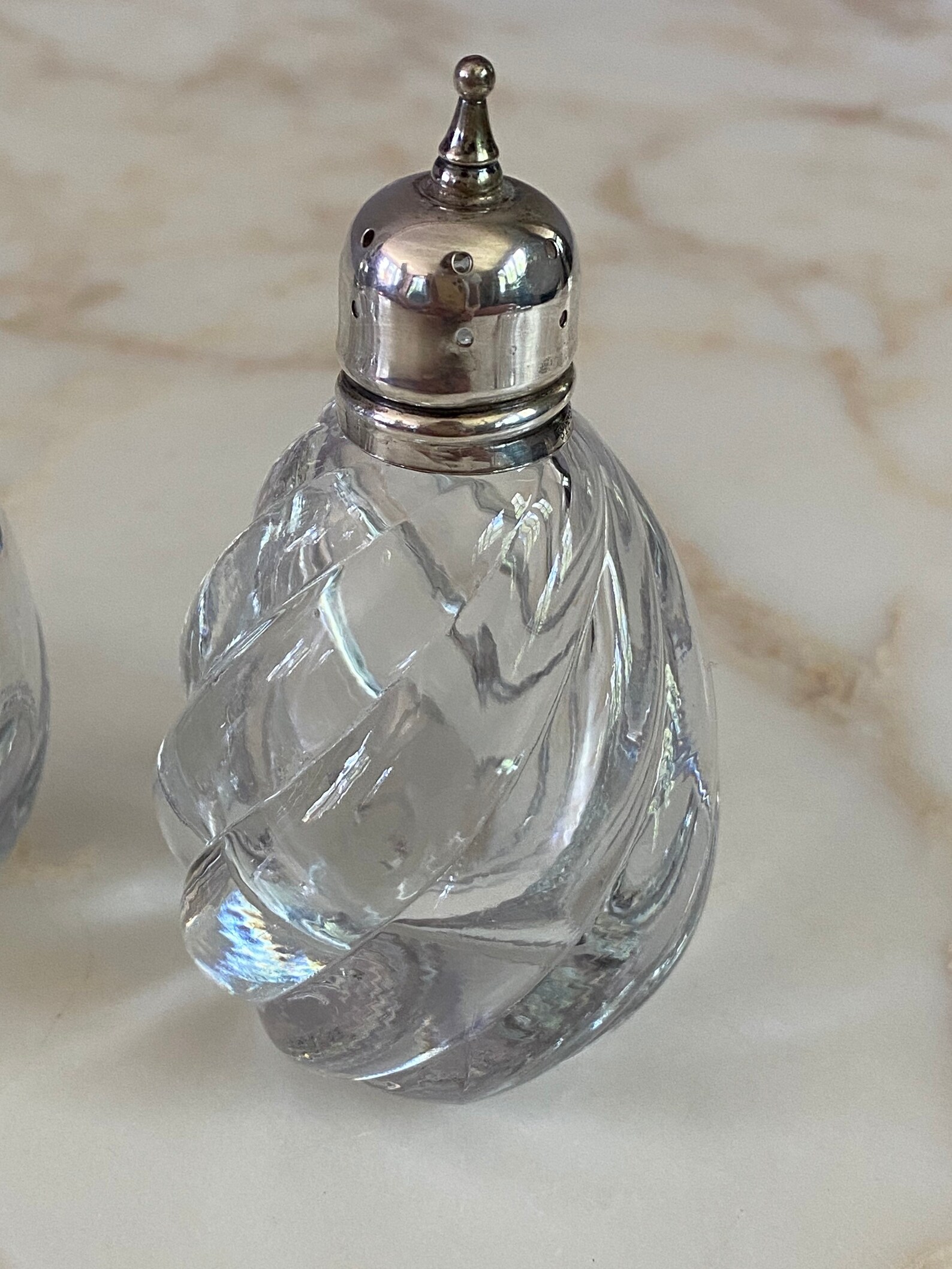 Early 1900’s Set of Four Matching Crystal and Sterling Silver Topped ...