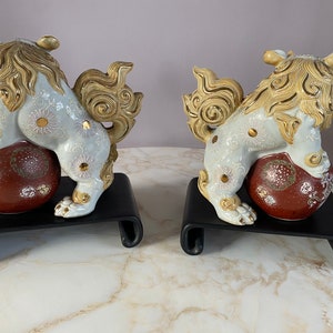 Vintage Chinese Pair of Male and Female Foo Dogs, With Gold Gilt ...