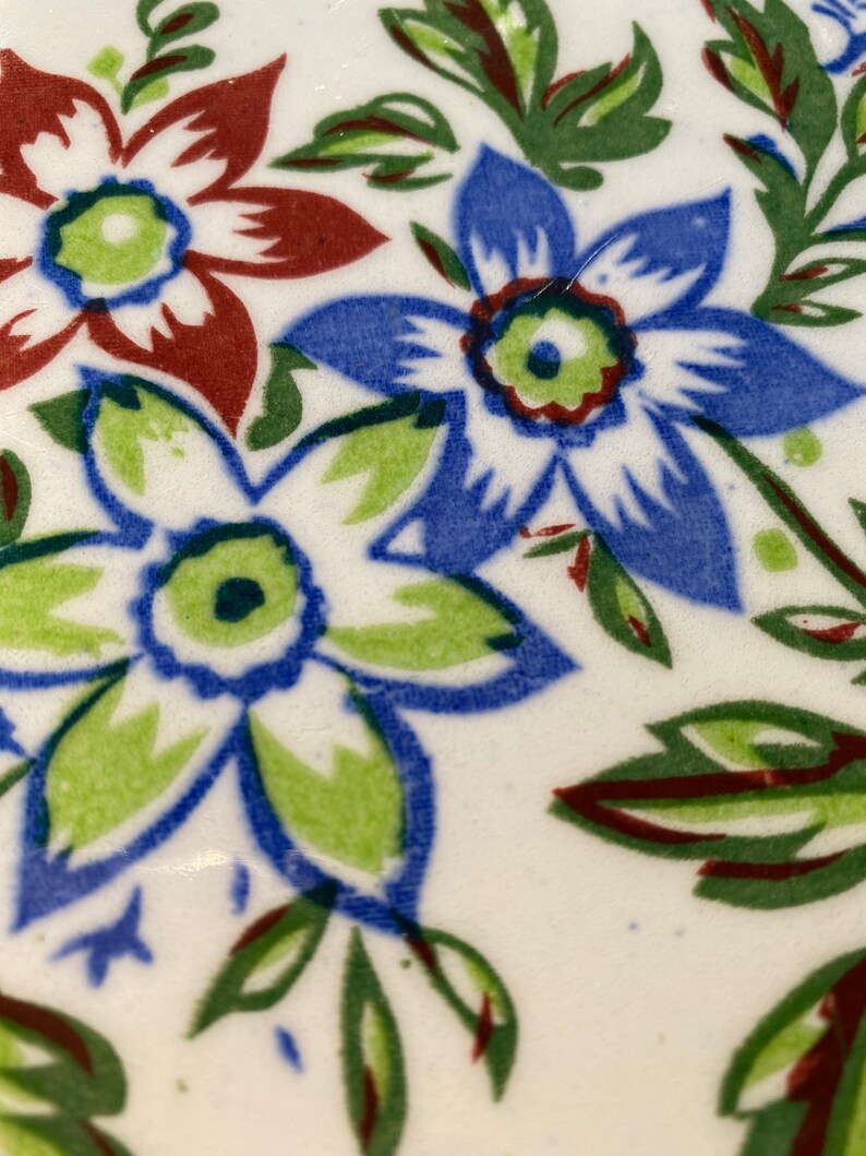 Pair of Vintage Painted Wheeling Cushion Tiles. Gorgeous Floral Design ...