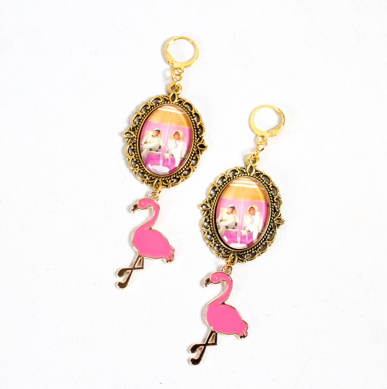 LGBTQ 90s flamingos at the Birdcage Long Gold Toned Metal Avant Garde ...