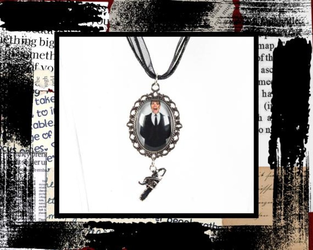 Horror Movie Necklace "patrick is Crazy" Black Ribbon Necklace Silver ...