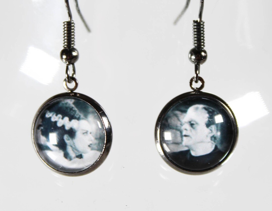 Simplistic Goth "bride of Frank" Chrome Toned Metal Small Earrings ...