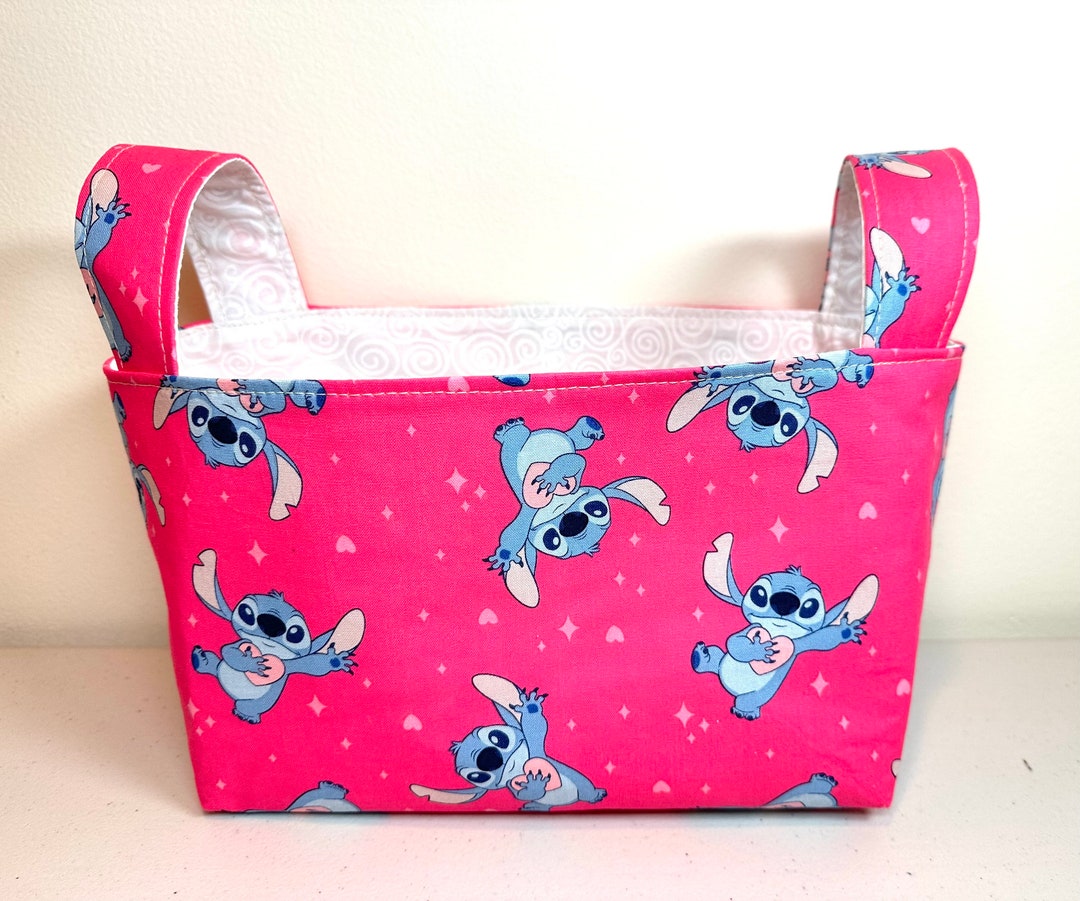 Stitch With Hearts Fabric Basket With Handles /bin Container, Toy Gift ...