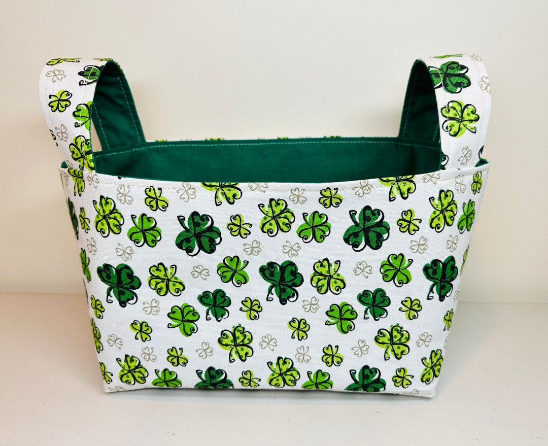 Shamrock St Patricks Day Fabric Basket With Handles, Bin, Container, K ...