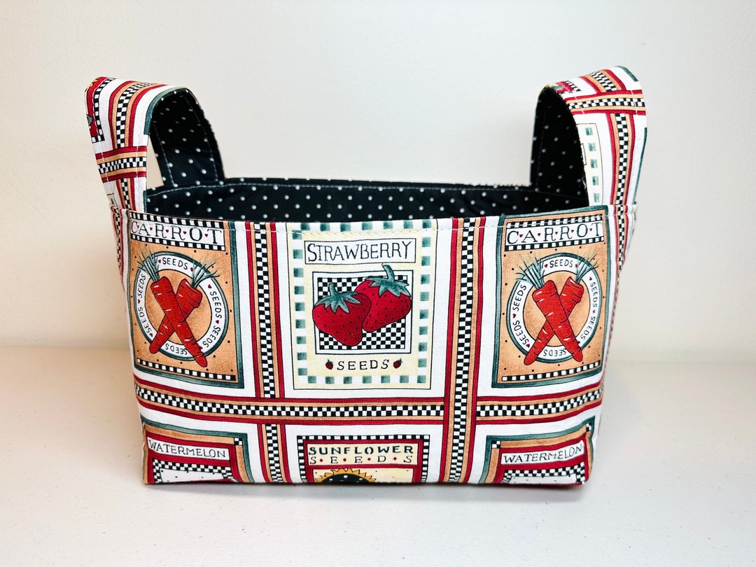 CLEARANCE Debbie Mumm Seed Packets Fabric Basket With Handles, Bin ...