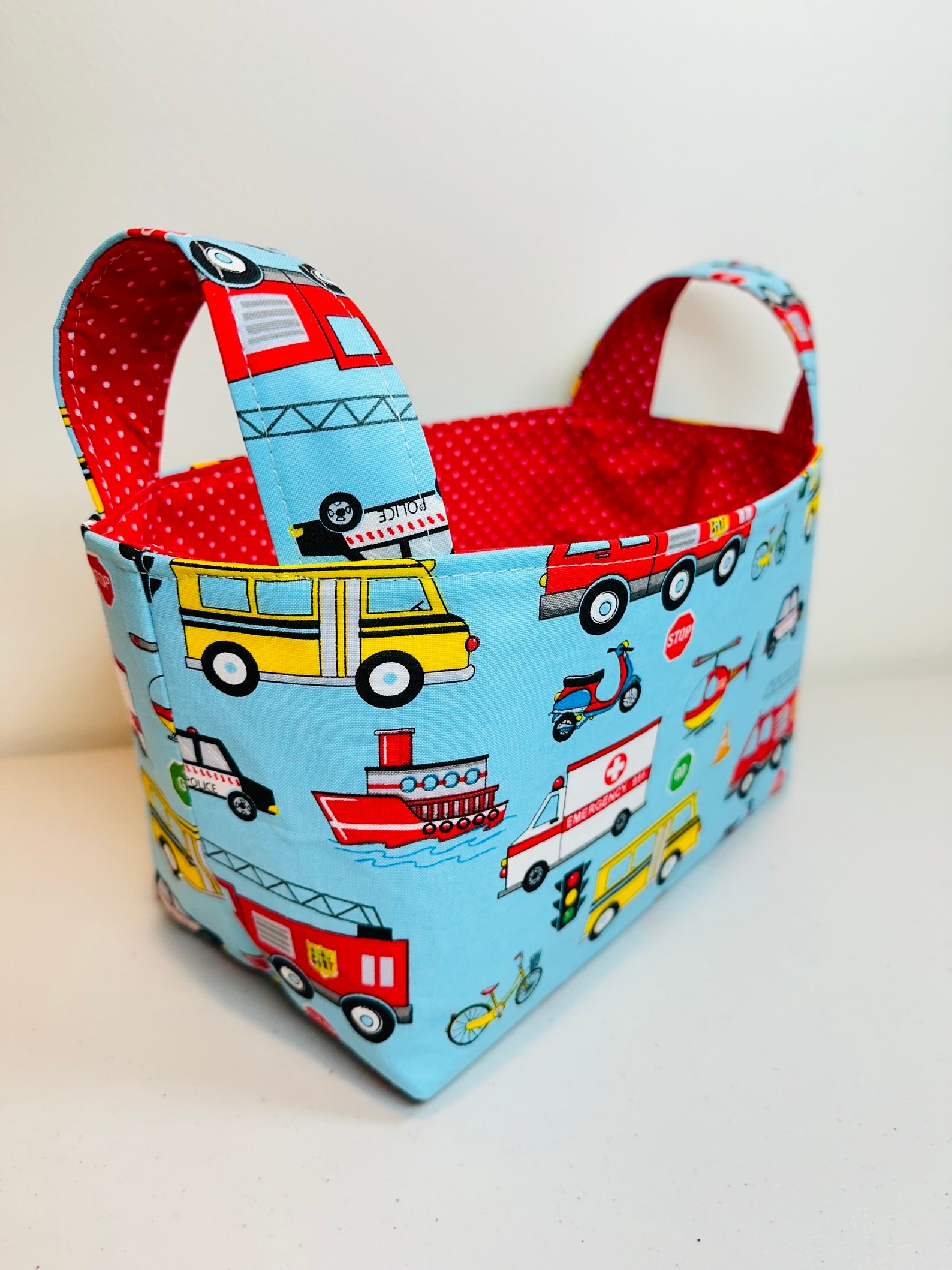 Transportation Fire Engine Trucks Fabric Basket With Handles: Toy ...