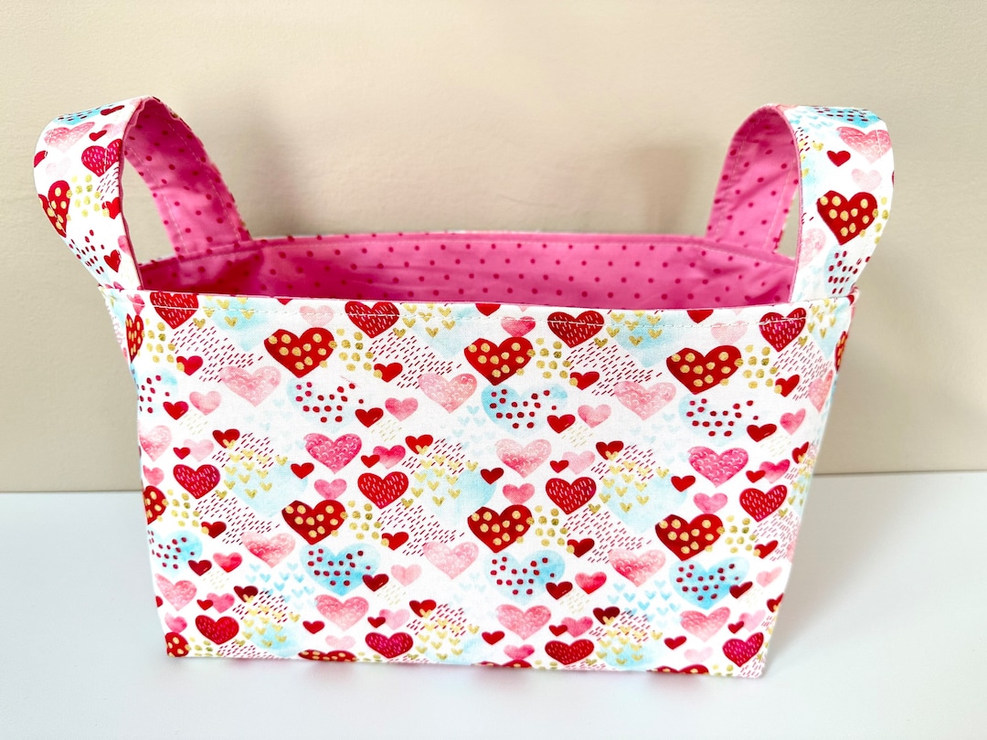 Hearts Fabric Basket With Handles/bin Container With Handles, Knick ...