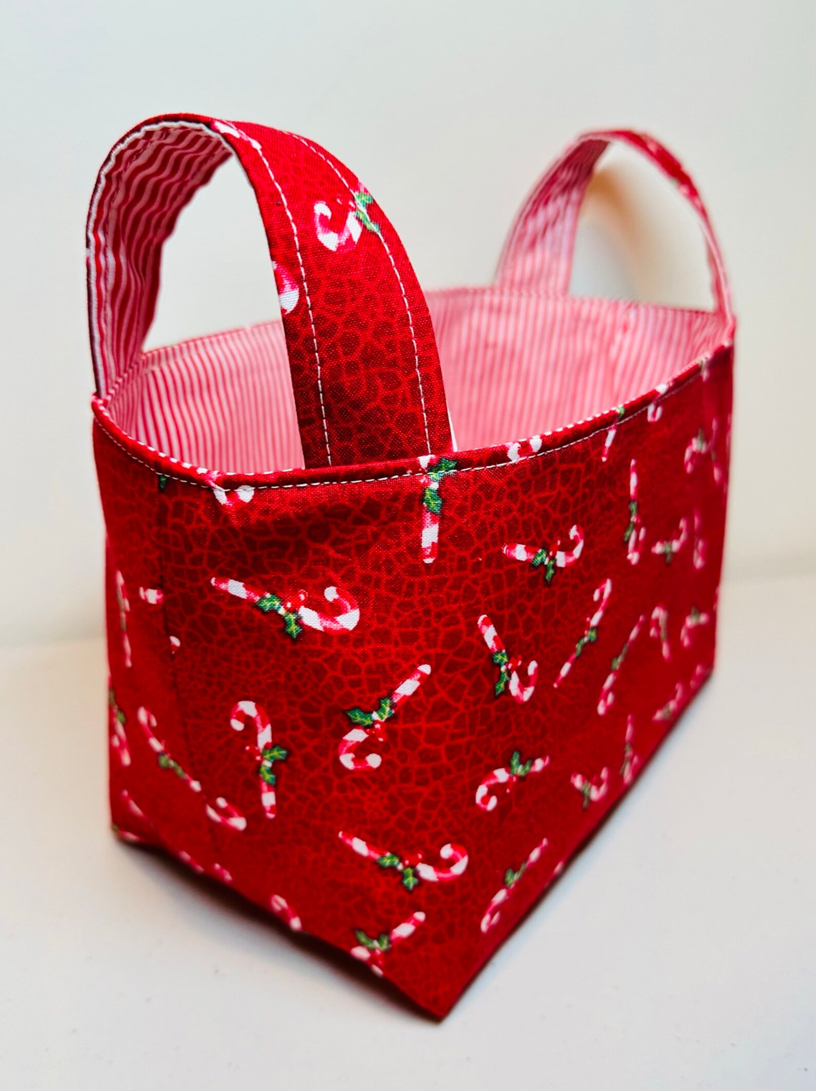 Candy Canes Fabric Basket With Handles, Christmas Winter Theme Storage ...