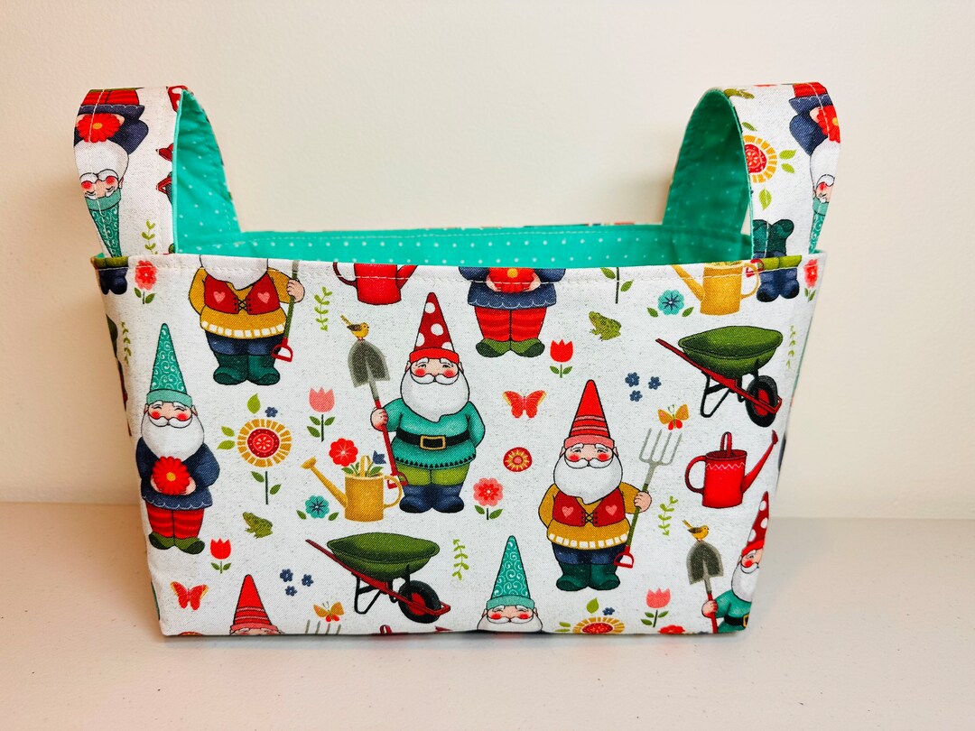 Handcrafted Garden Gnomes Fabric Basket: Reusable Storage Bin - Etsy